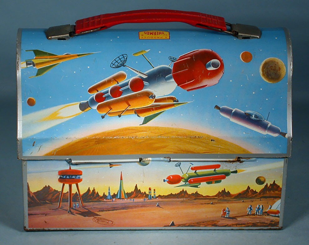 1960 Astronaut Metal Dome Lunch Box & Thermos Spaceman Flying Saucer ...