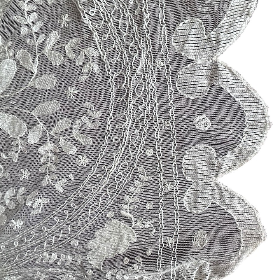 Antique Tambour Net Lace Table Cover c1900 Hand Embroidered Needle Lace ...