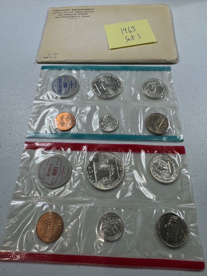 (1) 1963 US MINT SILVER P & D Set, in all OGP, w/ 90% SILVER COINS, SET ...