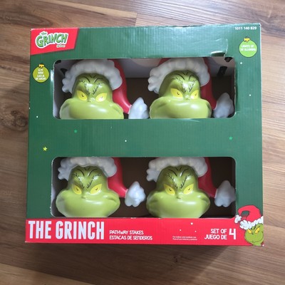 New Christmas Grinch Battery-Operated Pathway Stakes 4 Count W/ Santa ...