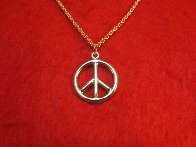 14 KT GOLD PLATED PEACE SIGN OVER 1 INCH CHARM WITH 16" GOLD EP ROPE ...
