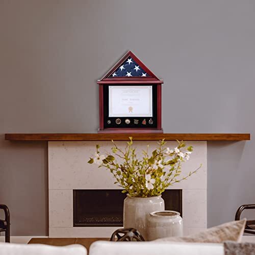 Tieeqe Solid Wood Flag Display Case Military Shadow Box Fit a Folded ...