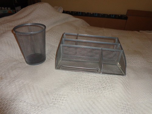 wire desktop organizer and trash can style pen holder | eBay