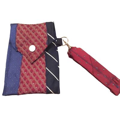 Handmade Upcycled Vintage Repurposed Red Blue Neck Tie Wristlet Pouch ...