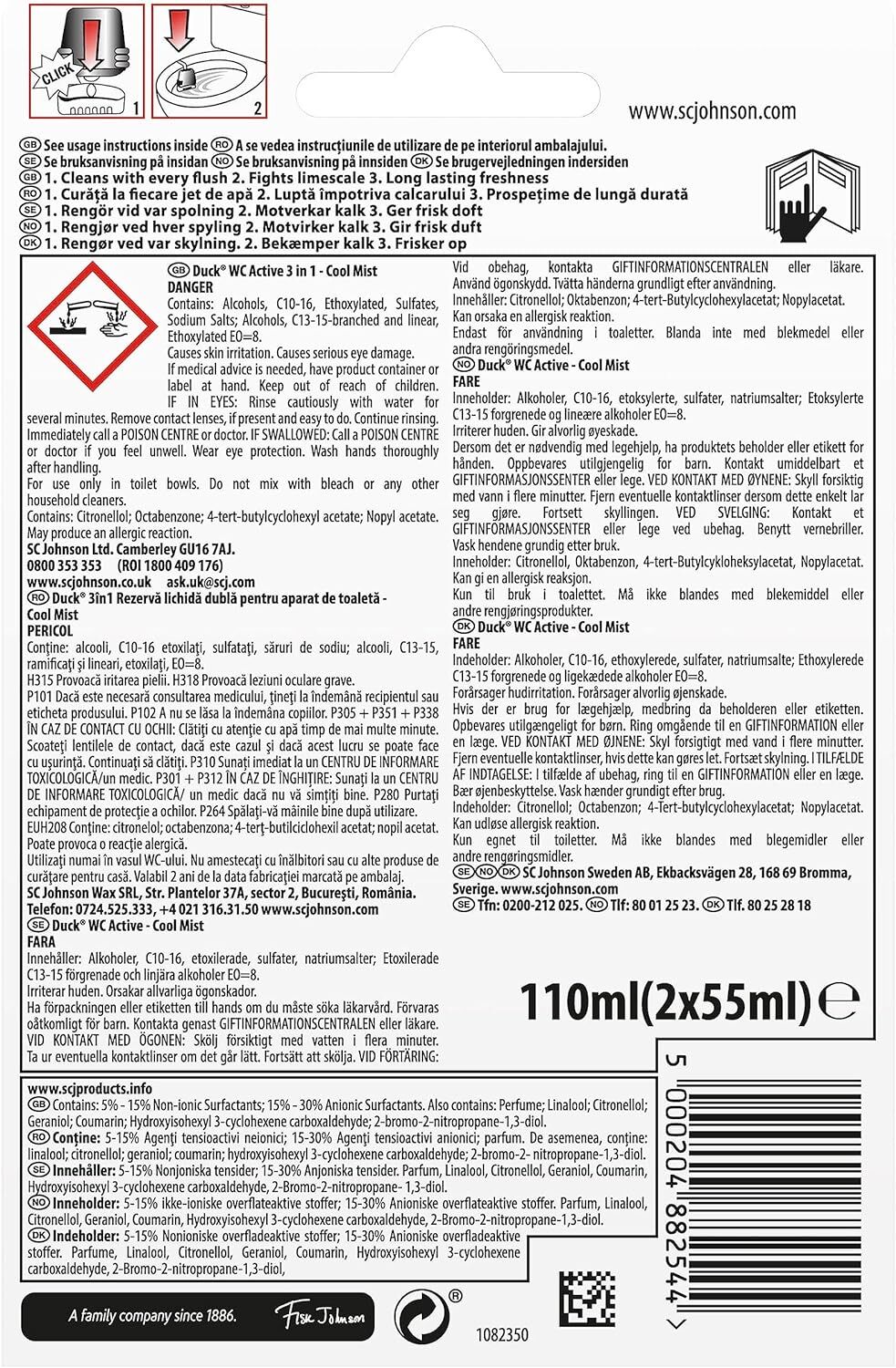 Duck Toilet Liquid Rim Block Refill Duo 3-in-1 Toilet Bowl Cleaner Cool ...