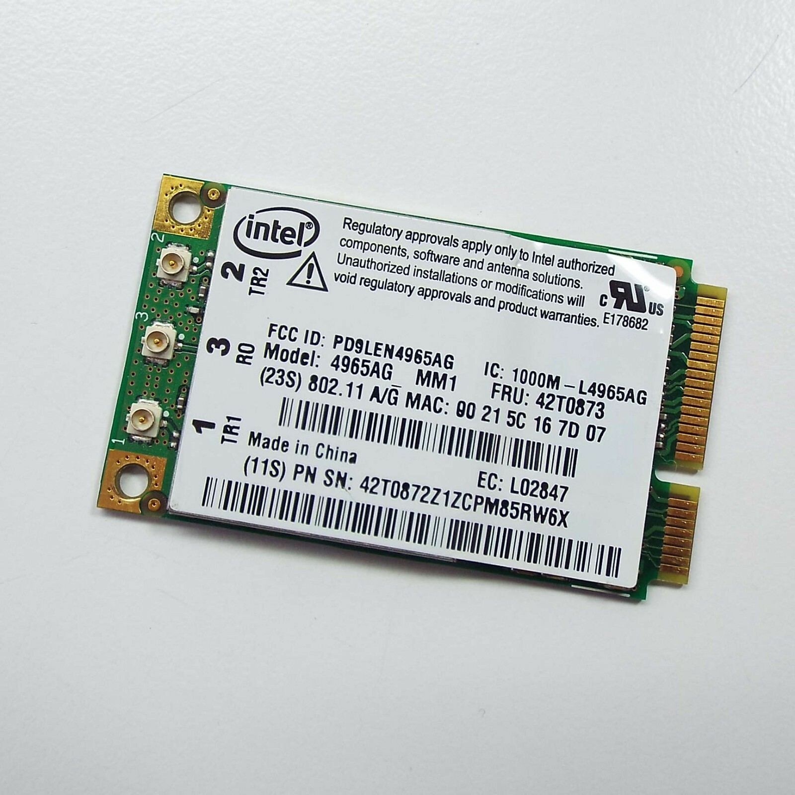 GENUINE INTEL WIFI CARD MODEL: 4965AG MM1 N232 MTC TRSS15288 0350-07 ...