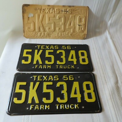 1956 TEXAS FARM TRUCK LICENSE PLATE 5K5348 MATCHED PAIR | eBay