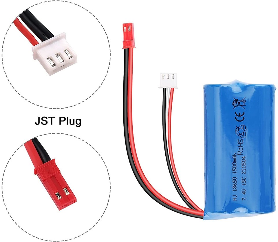 2X 1500mAh 7.4V RC Battery JST Plug Charger for HUANQI 957 948 MJX T10 ...