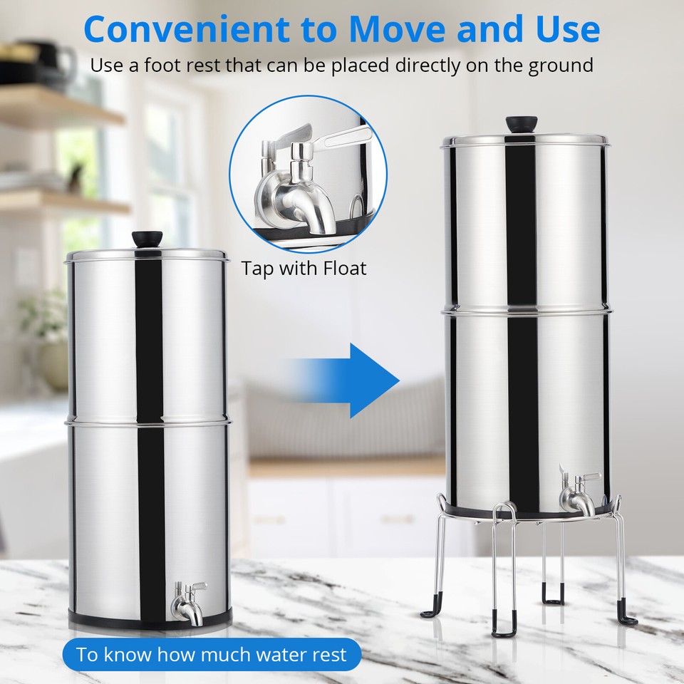 Gravity Stainless Steel Countertop Water Filter System w/ 2 Black ...