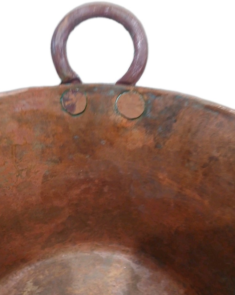 Antique Large Mexican Cazo Hammerd Copper Pot 12"wide 6"tall Cooking ...