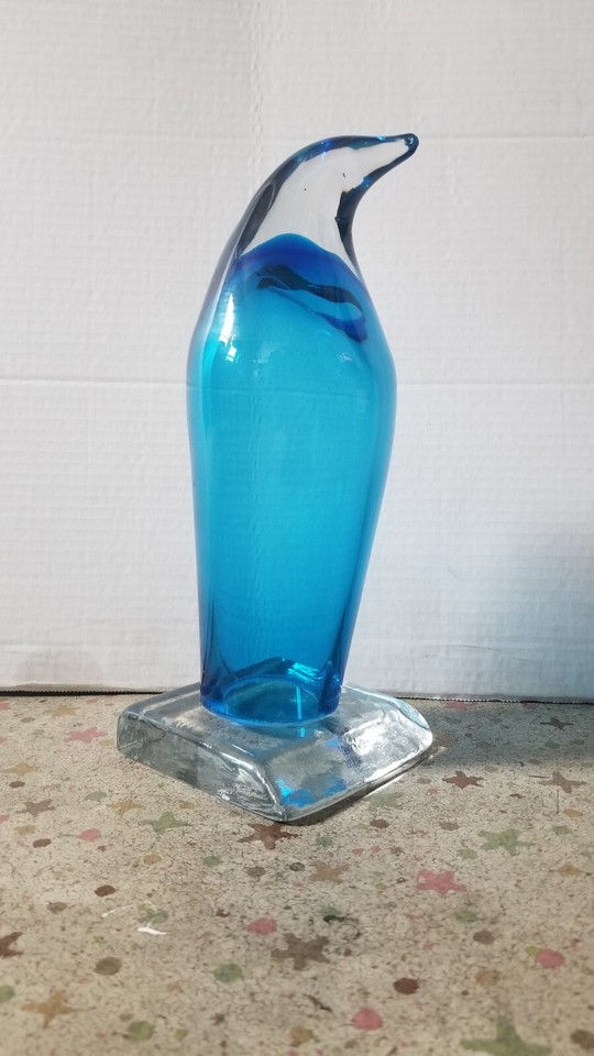 Blenko Glass Penguin on Ice Base Don Shepard Saphire Blue Rare 11” MCM ...