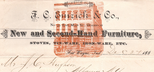 1881 Fort Wayne Indiana Main Street Emrick Furniture Dealer Letterhead ...