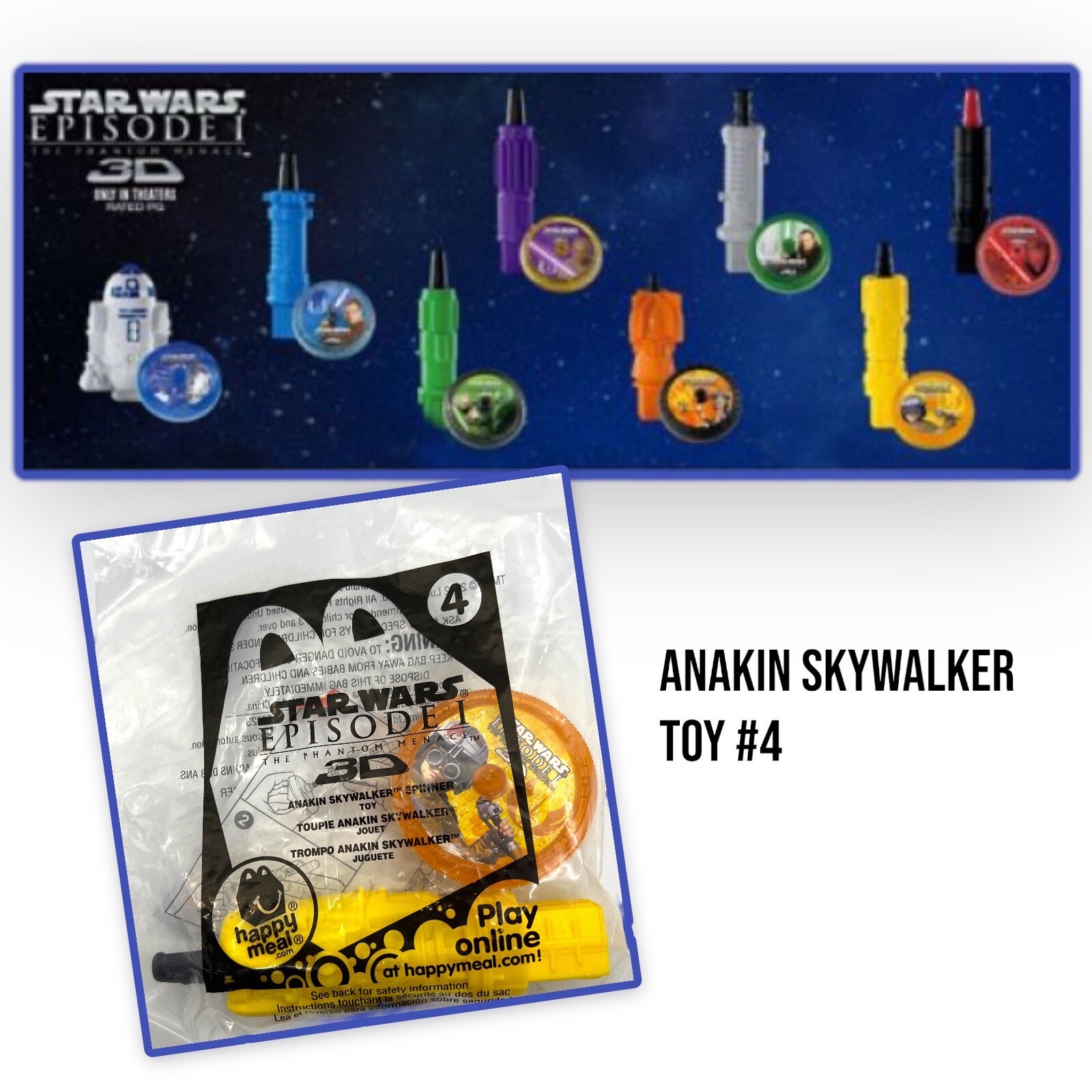 2012 McDonald’s Star Wars Episode 1 3D Anakin Skywalker Spinner Toy 4 ...