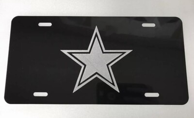 Dallas Cowboys Star Car Tag Diamond Etched on Black Aluminum License ...