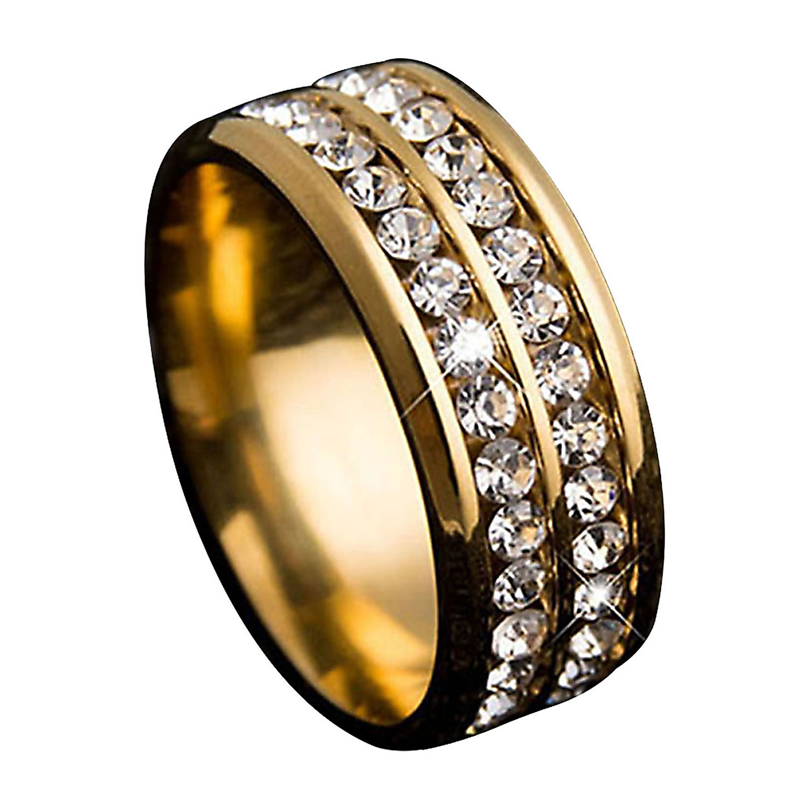 Ring Exquisite Not Easy to Deform Men Women Double Rows Rhinestone Ring ...