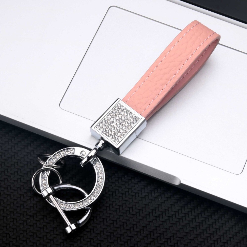 Leather Rhinestone Car Keys Keychain 2Color with Non-lost D-ring for ...