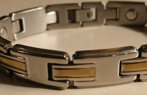 Vintage Sabona L/XL Stainless Steel & Gold Plated Magnetic Bracelet 8¼ ...