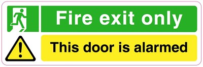 FIRE EXIT ONLY - ALARMED Sign Sticker Vinyl Health and safety 300mm x ...