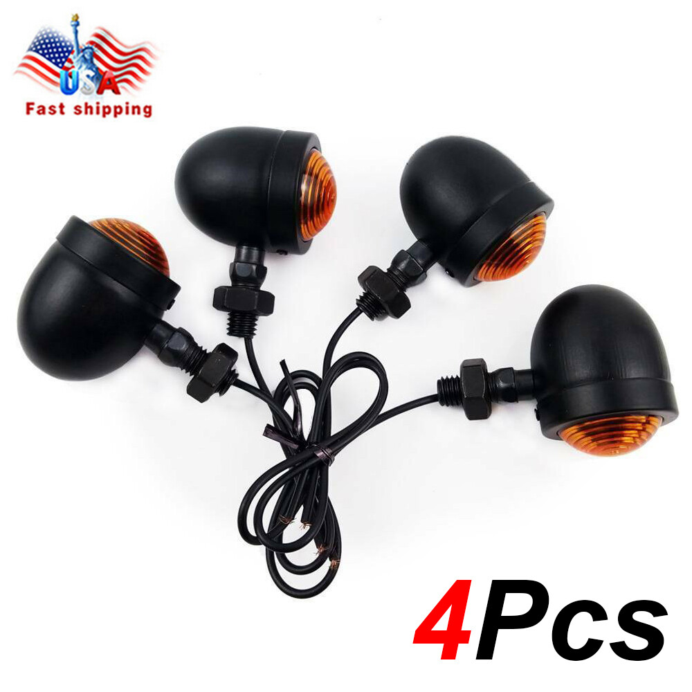 4x Vintage Motorcycle Turn Signals Amber Chrome Bullet For Harley Honda ...