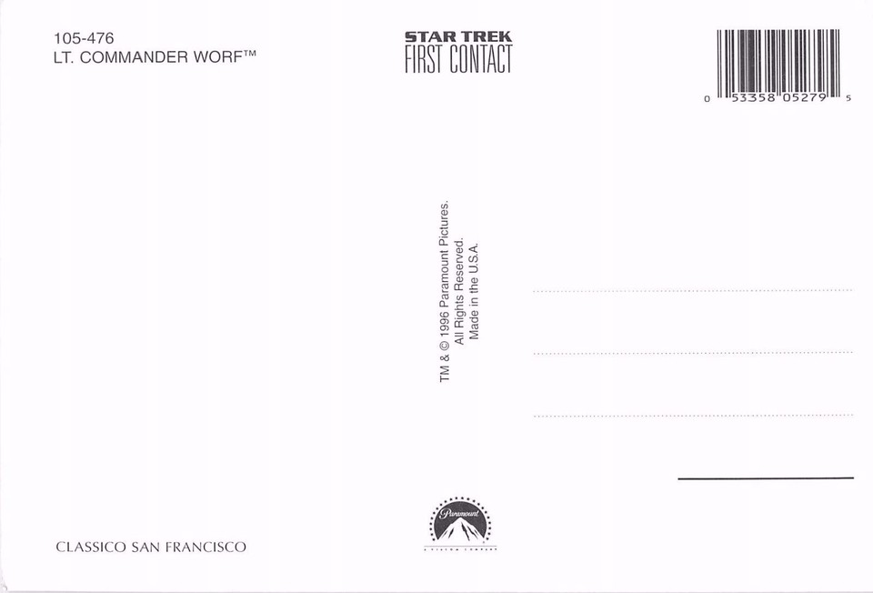 Star Trek First Contact Lt. Commander Worf Postcard 6X4 | eBay