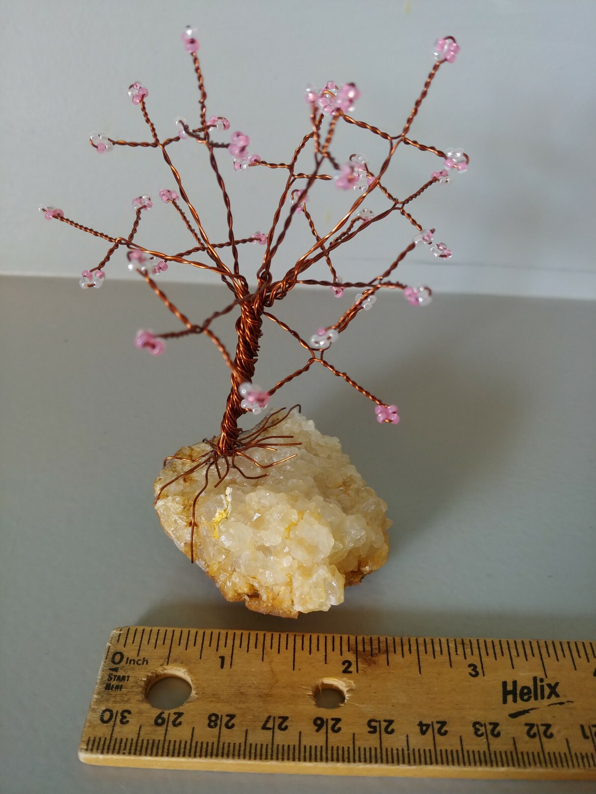 NEW set of 2 french beaded flower handmade tree geode tree rock pink ...
