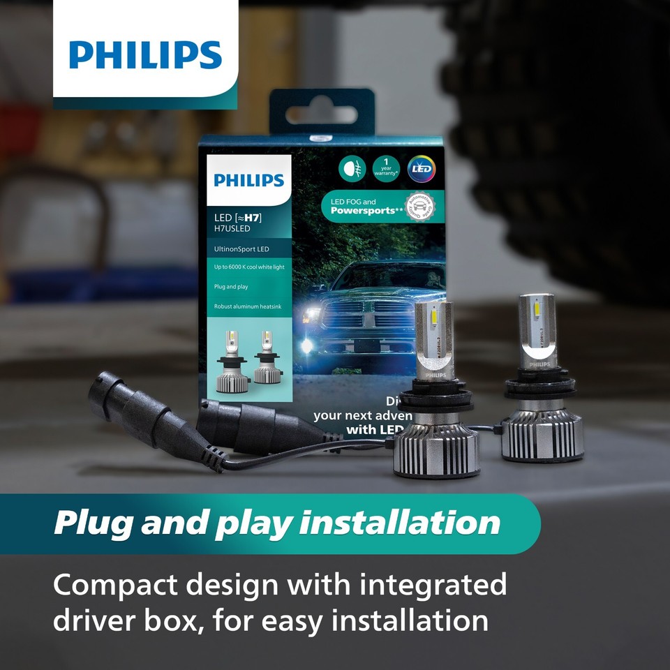 Philips UltinonSport LED White H7 Two Bulbs Head Light Low Beam Replace ...