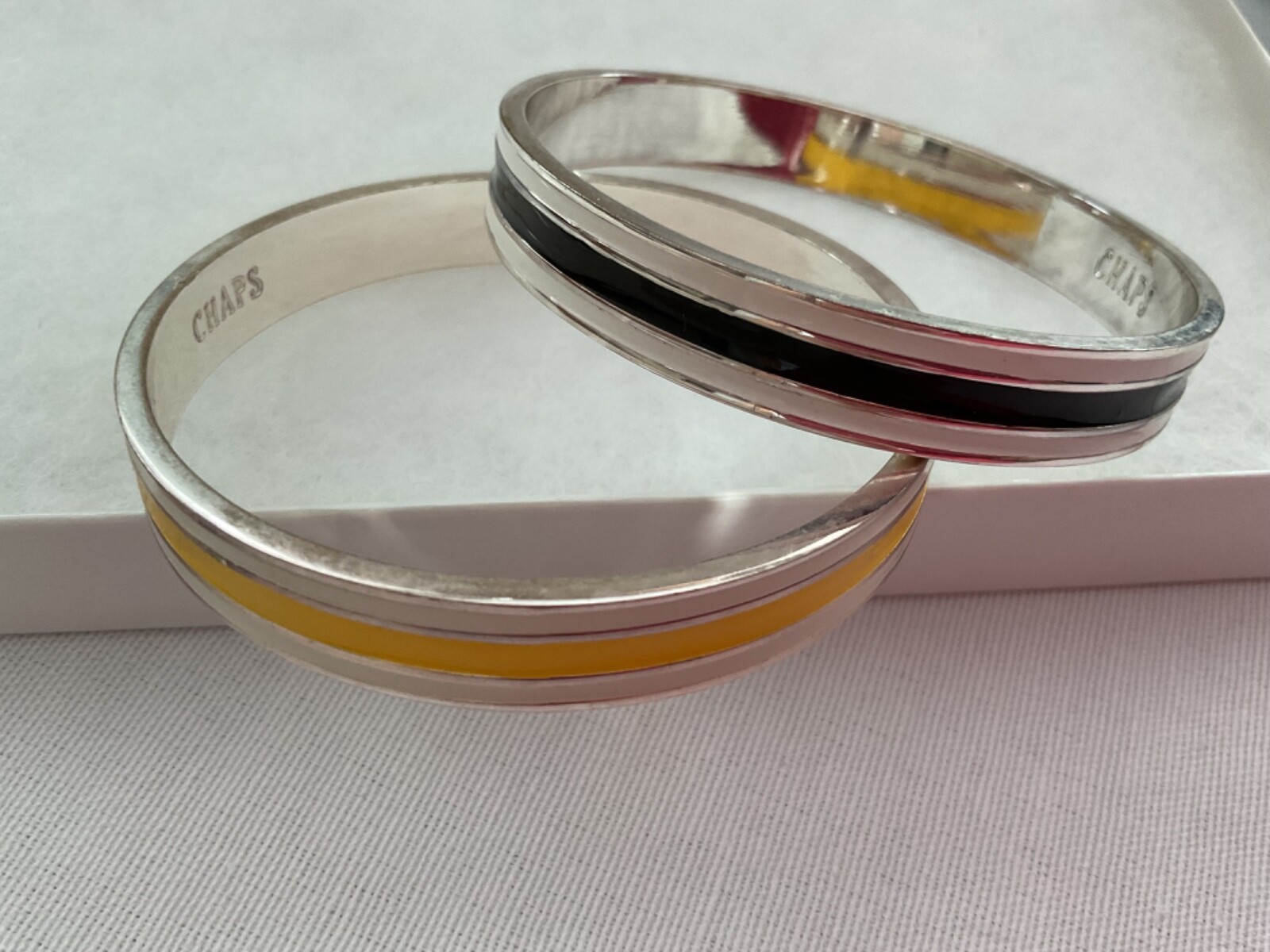 CHAPS Ralph Lauren Silvertone Metal Bangle Bracelet 2 Pieces Yellow ...