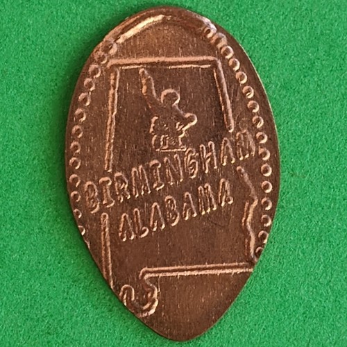 BIRMINGHAM ALABAMA STATE OUTLINE Vulcan Man Statue Elongated Copper ...