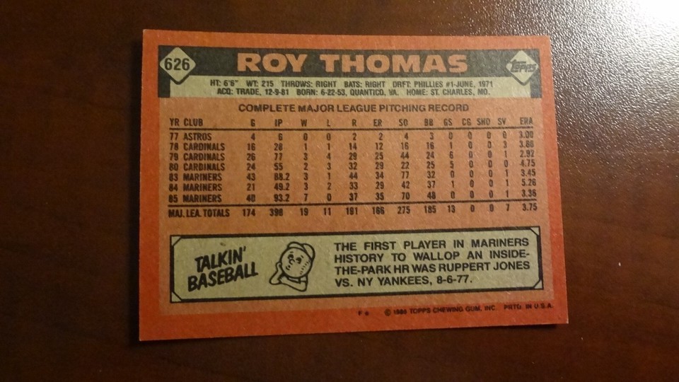 1986 TOPPS # 626 ROY THOMAS BASEBALL CARD | eBay