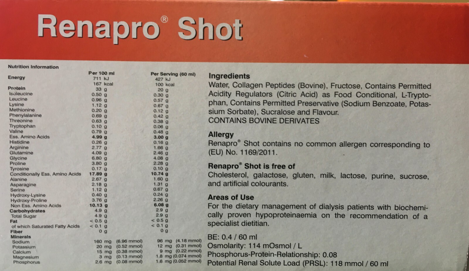 30 x 60ml Renapro protein shot 20g protein concentrate. Cola flavour ...