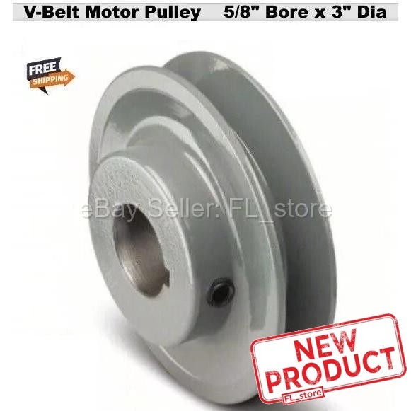 V-Belt Motor Pulley 5/8" Bore x 3" Dia Solid Cast Iron Set Screw Fixed ...