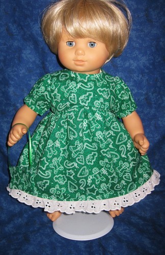 For 15" Bitty Baby- Christmas Symbols on Green Cotton Dress with Lace ...