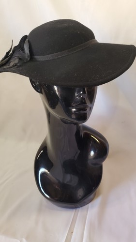 Vintage 1920's Stylish Black Doeskin Felt 100% Wool Hat W/Wide ...