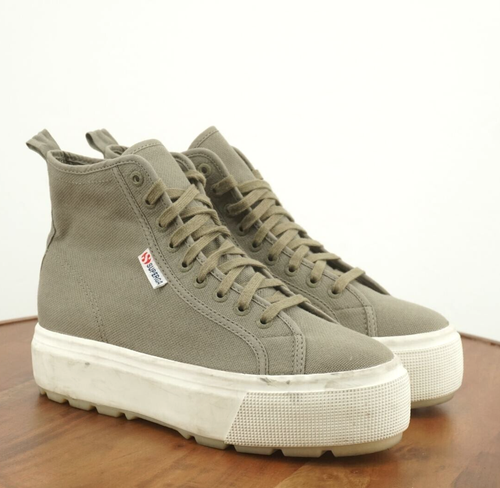 Superga Womens 2708 High Top Tank Sneakers Platform Shoes Green Canvas ...