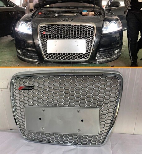 For Audi A6 S6 RS6 Type Front bumper Mesh Grill Silver Honeycomb rings ...