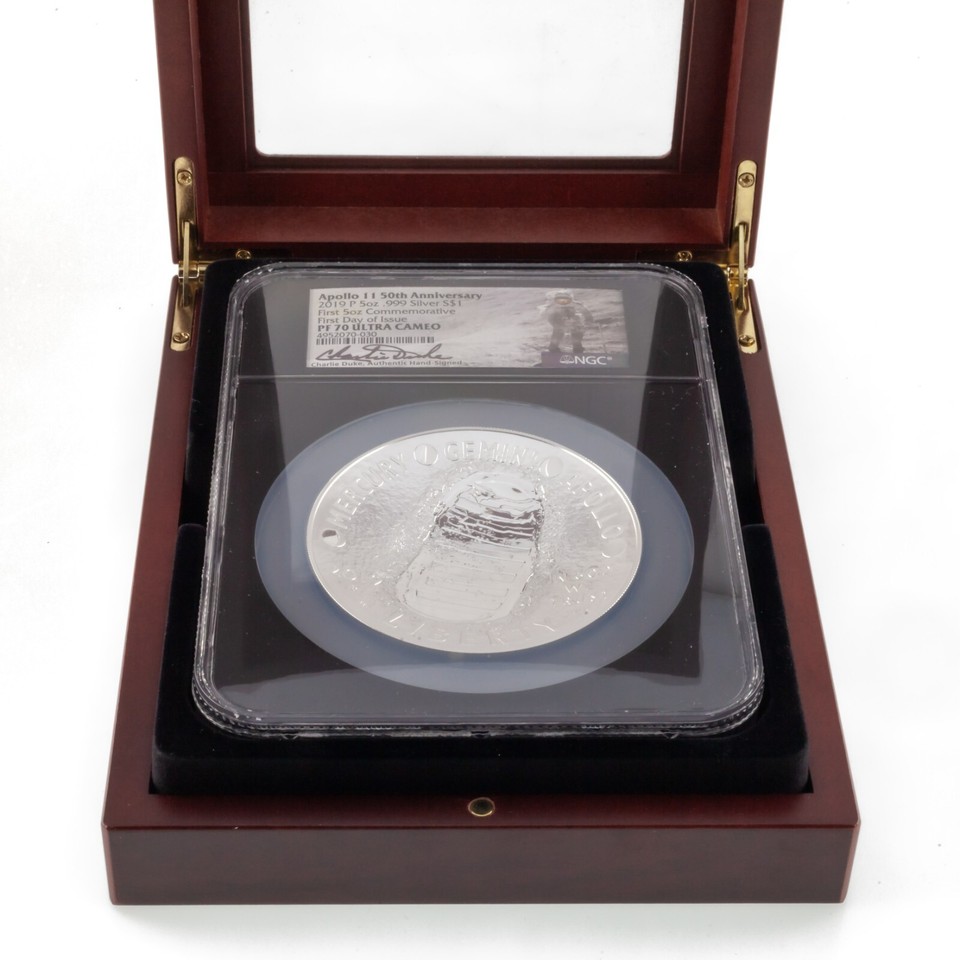 2019-P 5 Oz. .999 Silver Apollo 11 50th Anniversary Silver Round PF70 ...