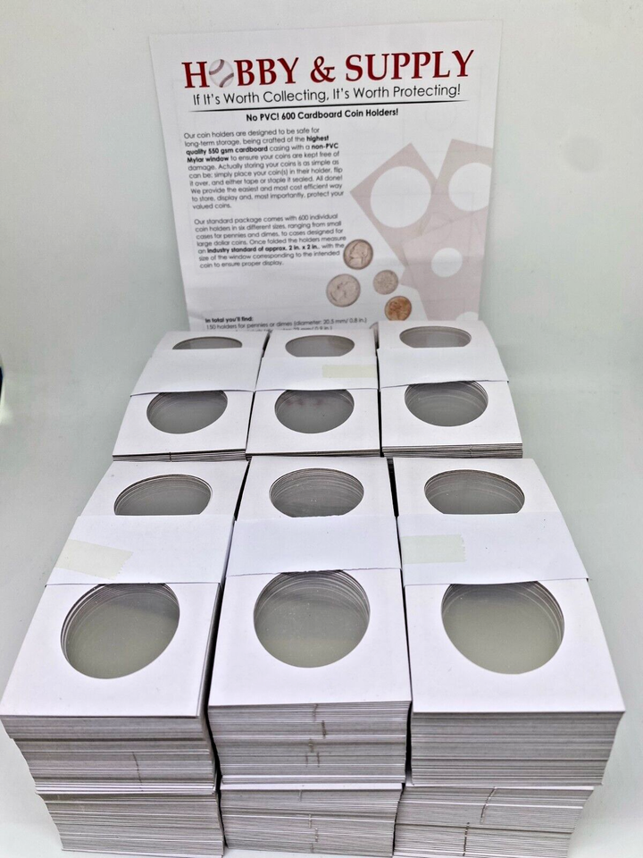 600 Premium H&S 2x2 in Cardboard Coin Flip Mylar Half Dollar 31.5mm ...