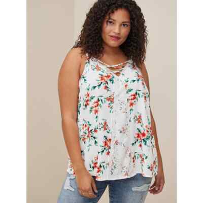 NWT Torrid Floral Georgette Cami Tank White Strappy Top Shirt PIus Size ...