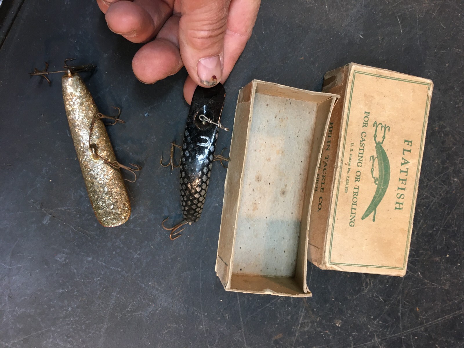 Vtg 1948 Fly Rod Flatfish Helin's Tackle Co. Pair Fishing lure w ...