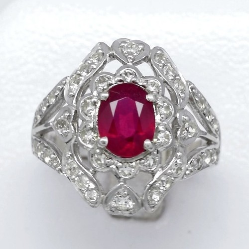 Ravishing! 1.75ct Rich Red Ruby Ring With White Topaz in 925 Silver | eBay