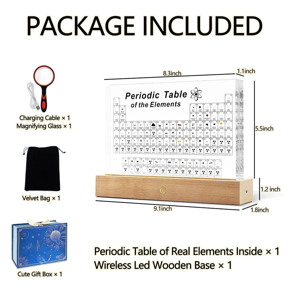 Large Periodic Table of Elements with Real Elements Samples, 8.3 Inch ...
