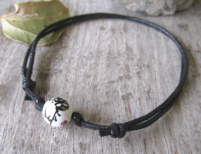 Ceramic bead adjustable cord anklet ankle bracelet Japanese zen style ...