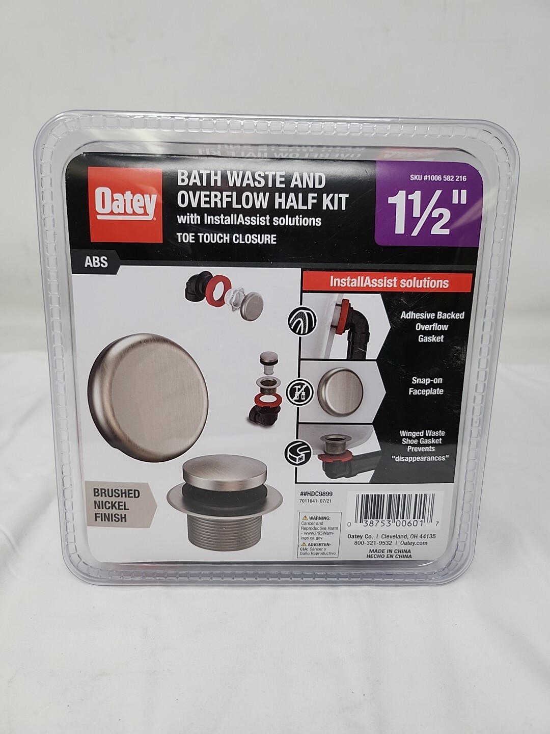 OATEY HDC-9899 BATH WASTE OVERFLOW HALF KIT TOE TOUCH CLOSURE 1 1/2" B ...