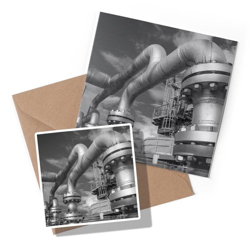 1 x Greeting Card & Sticker Set - BW - Offshore Oil & Gas Production ...
