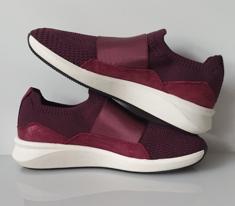 Clarks Un Rio Knit Merlot Combi Casual Shoes Size UK 4 100% Genuine ...