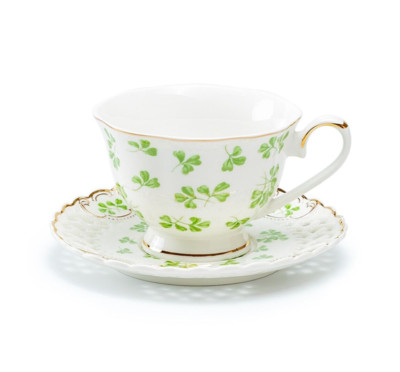 Grace Teaware Shamrock Fine Porcelain Tea Cup and Saucer with Pierced ...