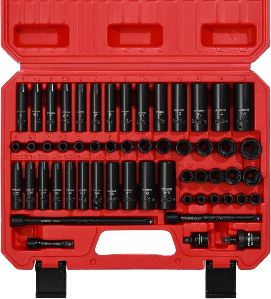 55PCS Chrome Vanadium Impact Socket Set - 1/4-Inch Drive, Durable ...
