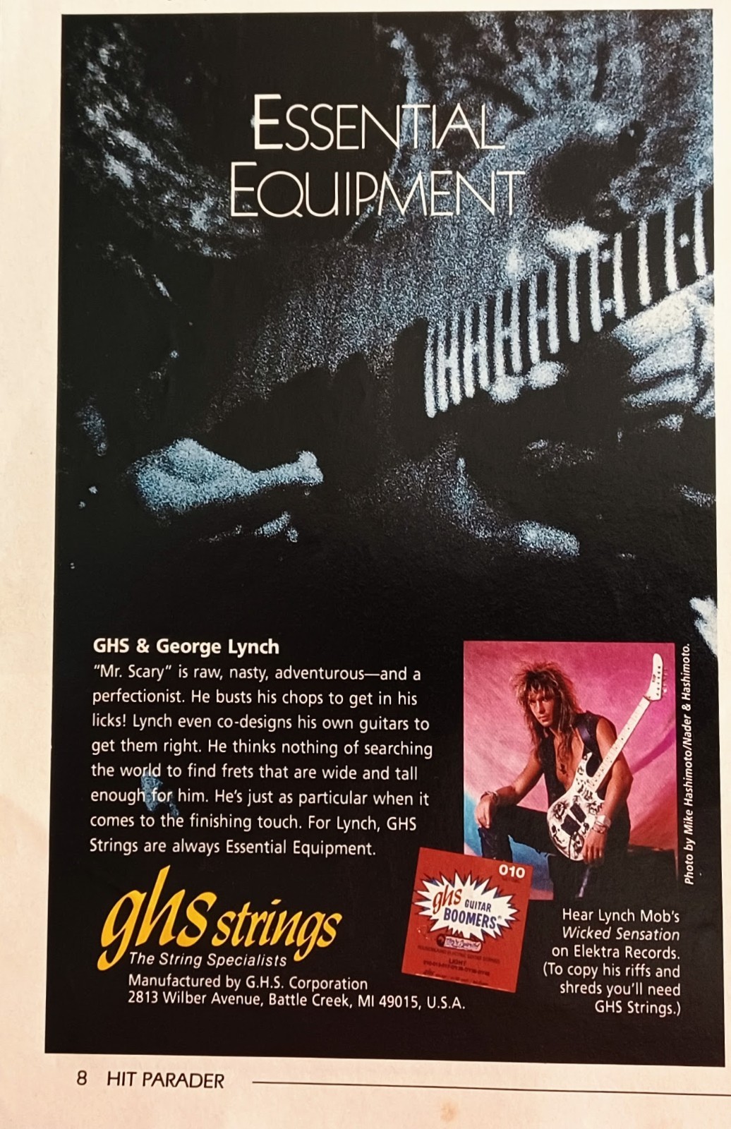 GEORGE LYNCH~GHS GUITAR STRINGS~1991 PROMO PRINT AD ADVERT PINUP ...