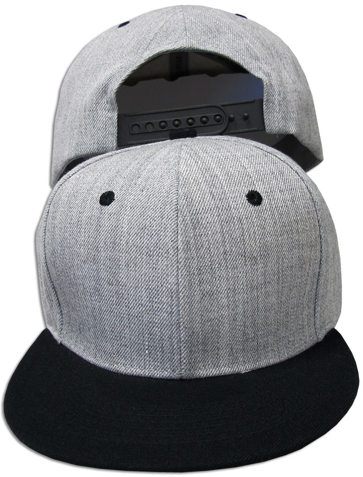 Snapback Hat Heather Grey Cap New Gray Bill 2 tone Flat Baseball Mens S ...