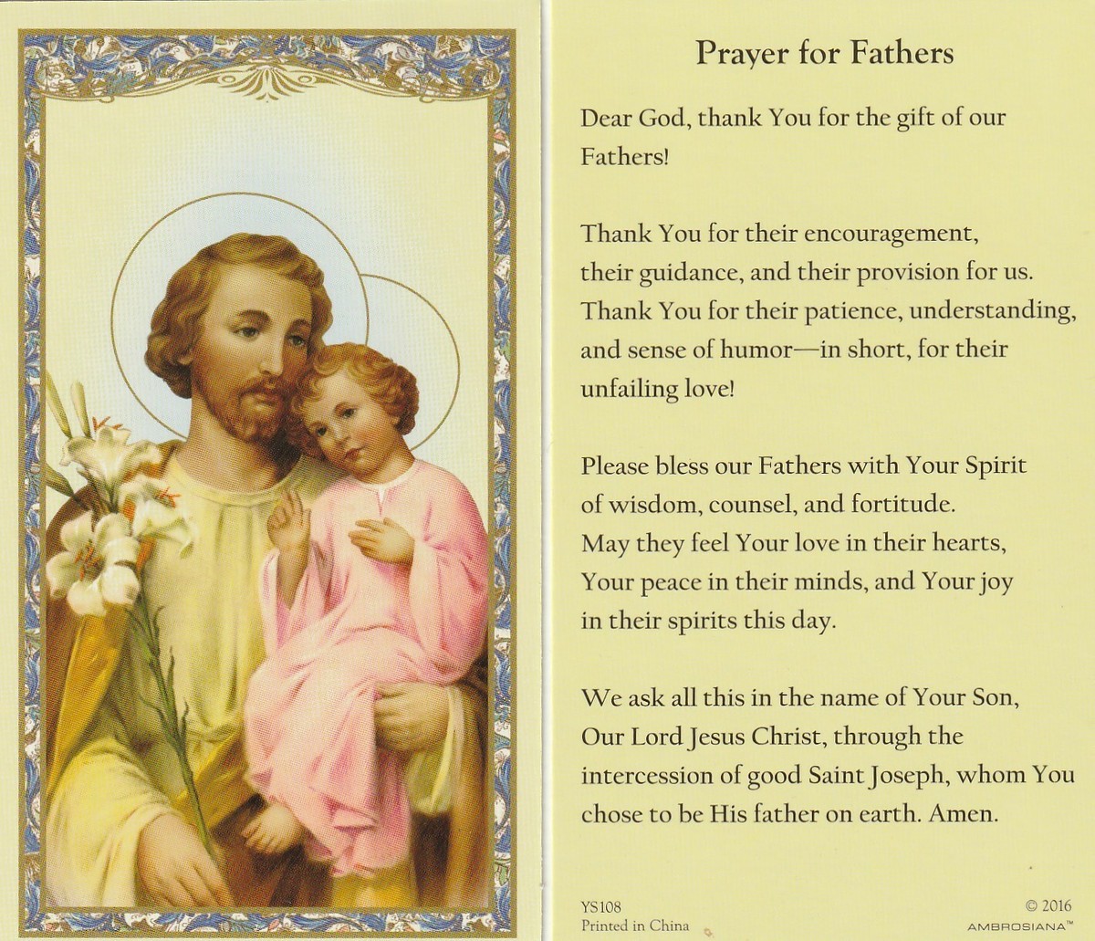 Happy Fathers Day Prayer Father's Day Laminated Prayer Bookmark With